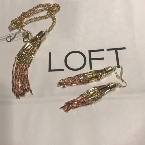 LOFT | Jewelry | Loft Necklace Earring Setrose Goldgold Tassel | Poshmark